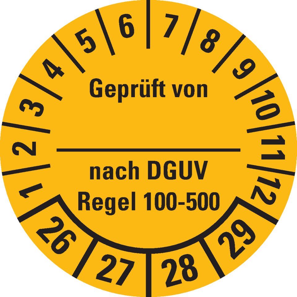 König Werbeanlagen Hinweisschild Prüfplak. Gepr.v...DGUV Regel 100-500 26-29,gelb,Dokufolie, 18/Bog