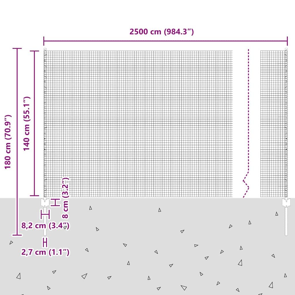 vidaXL Gartenzaun Schweißdrahtzaun mit Pfosten 25 x 1,4 m (B x H), (1 ...