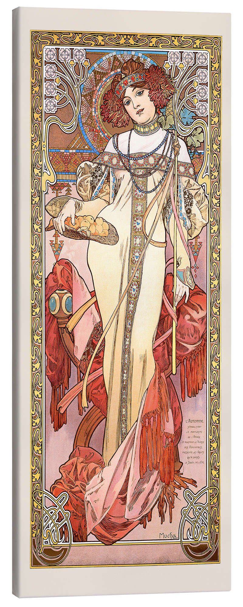 Posterlounge Leinwandbild Alfons Mucha, Die Vier Jahreszeiten - Herbst, Wohnzimmer Vintage Malerei