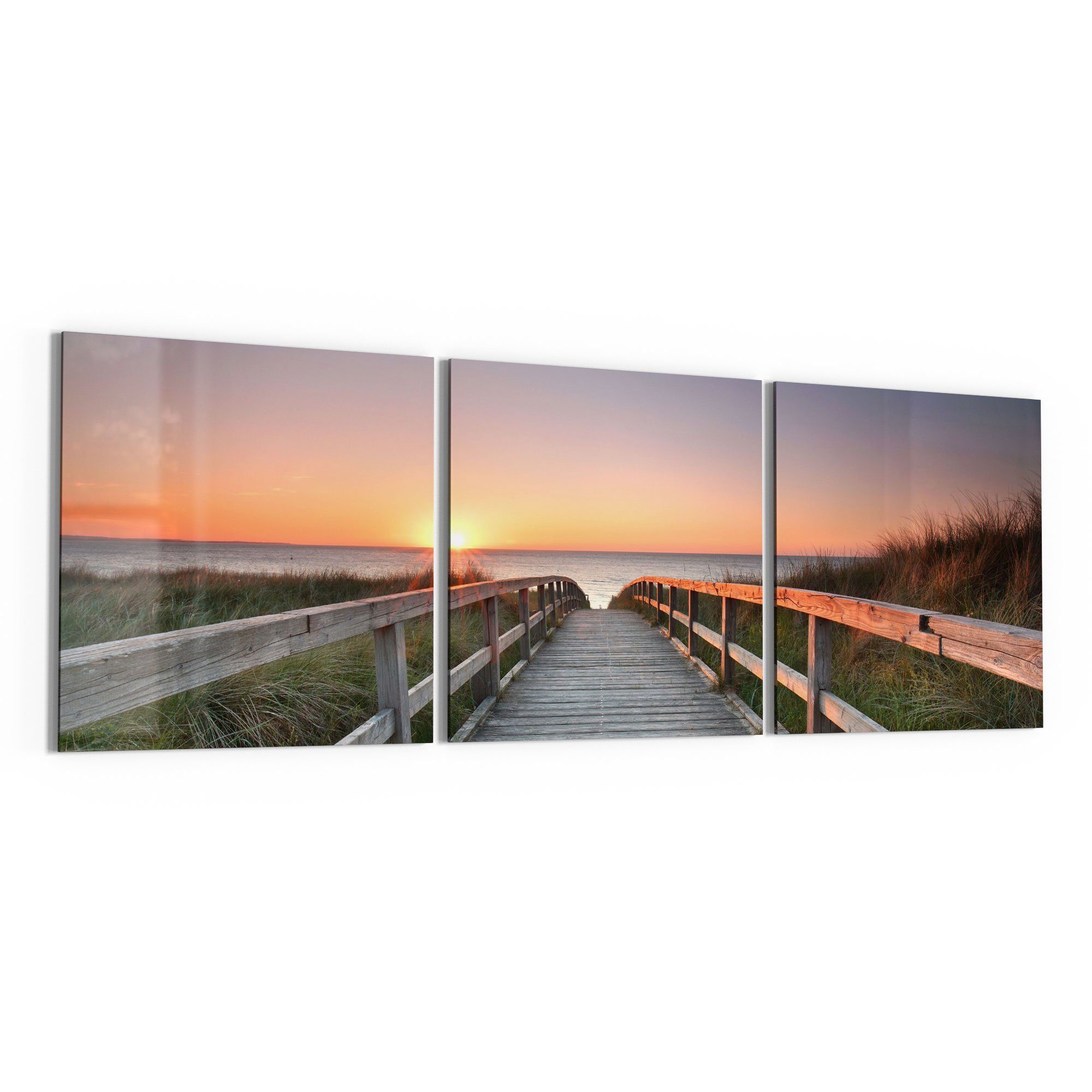 DEQORI Glasbild 'Strandpfad in Abendsonne', 'Strandpfad in Abendsonne', Glas Wandbild Bild ...