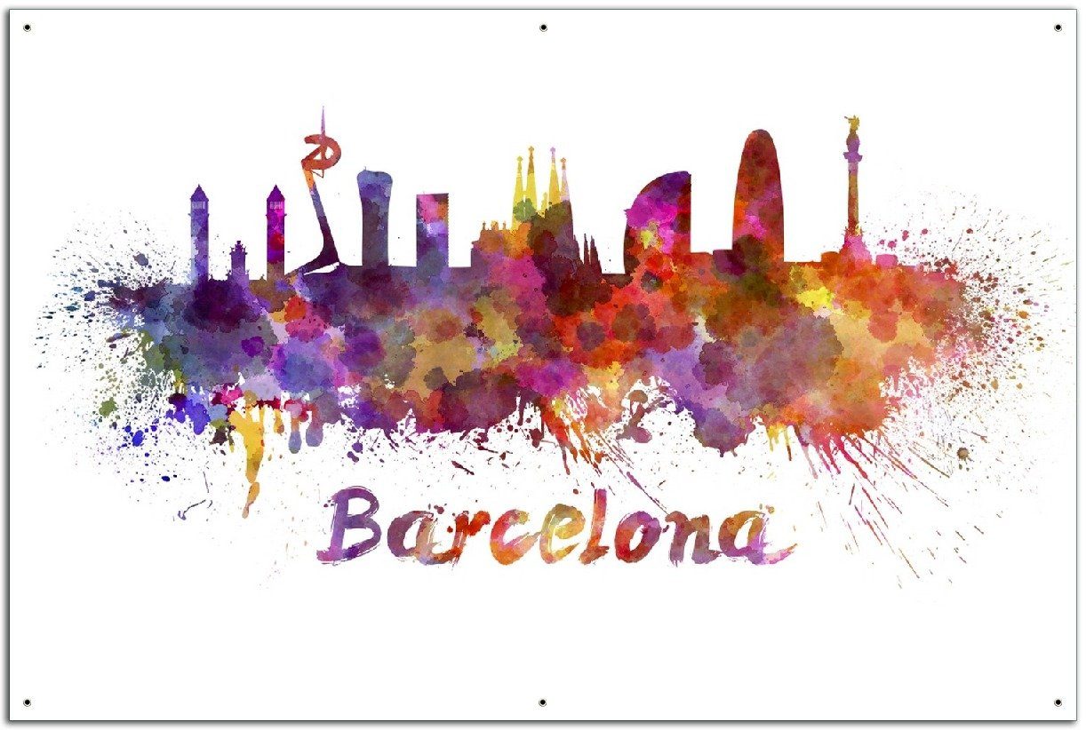 Wallario Sichtschutzzaunmatten Städte Als Aquarell Skyline Von Barcelona