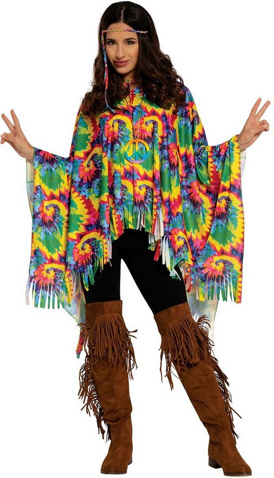 Fiestas Guirca Kostüm Hippie Poncho Damen Set Mit Stirnband Für