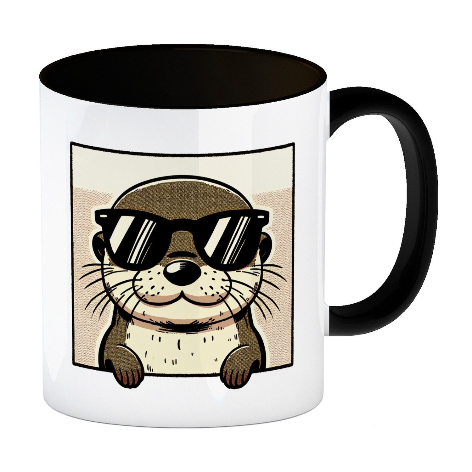 Speecheese Tasse Retro Otter Mit Sonnenbrille Kaffeebecher In Schwarz