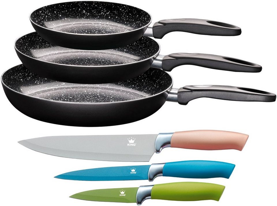 King Pfannen Set Aluminium Set 6 Tlg 3 Pfannen 3 Messer Ø 20