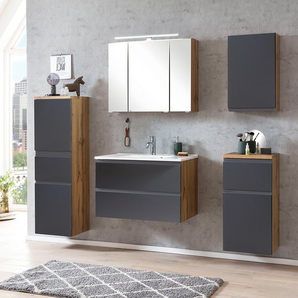 Lomadox Badmöbel Set Vasto 03 Grey Spar Set 5 St Mit Waschbecken