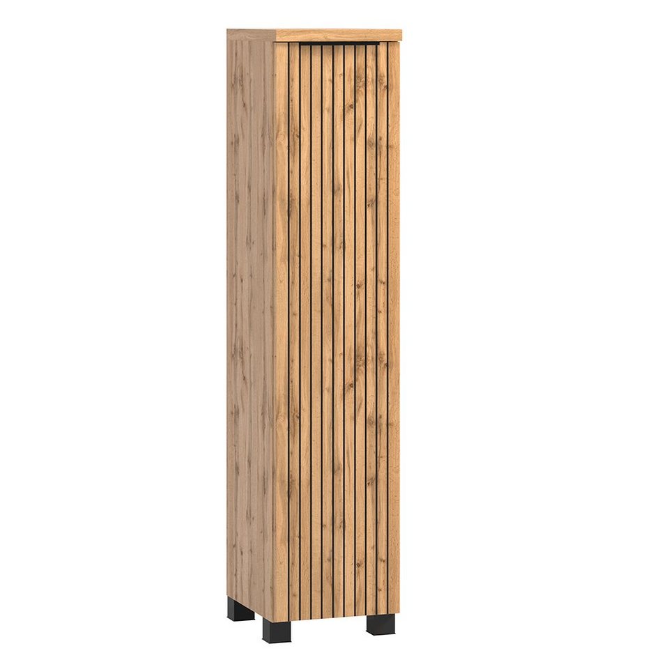 Lomadox Hochschrank Livingston 03 Eiche Mit Gestreifter Front Rechts