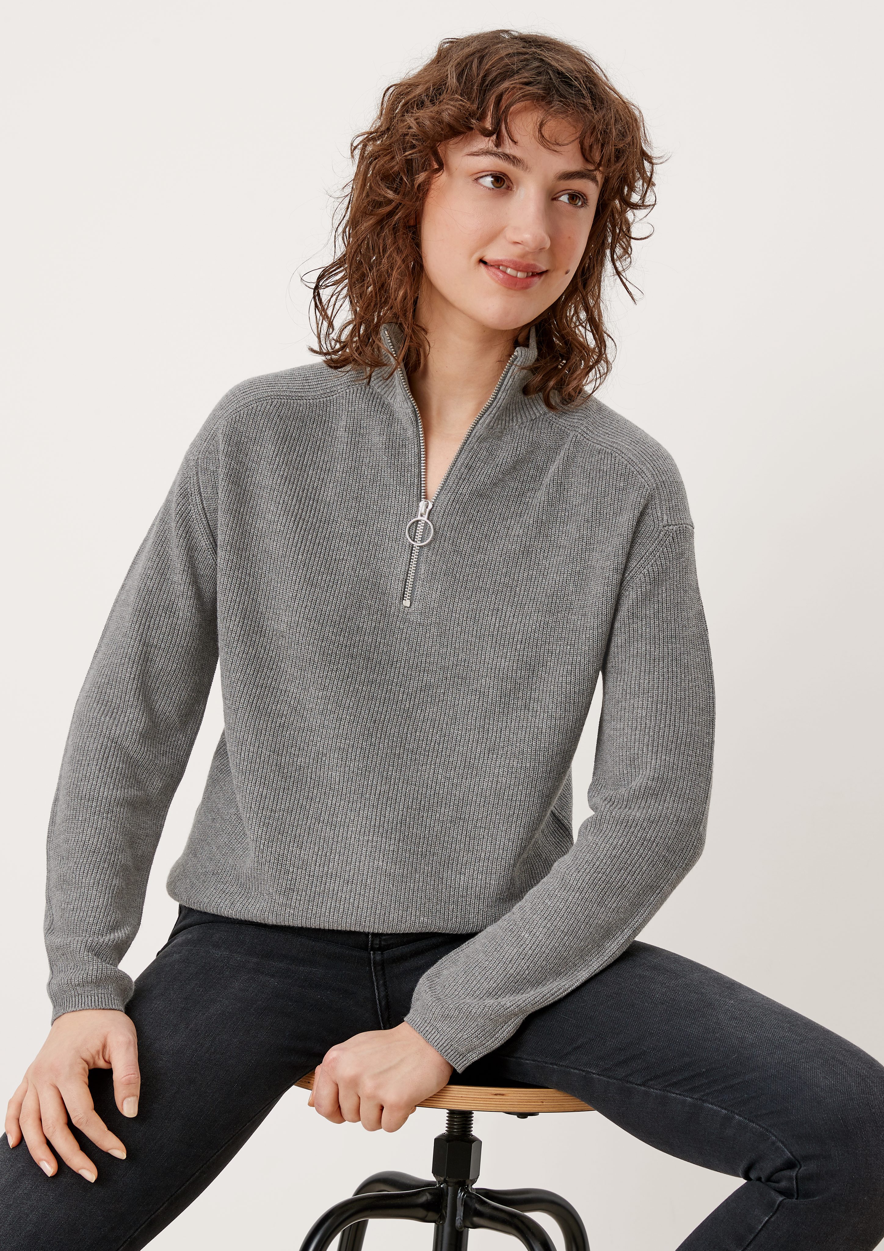 s.Oliver Strickpullover Strickpulli mit Reißverschluss Reißverschluss