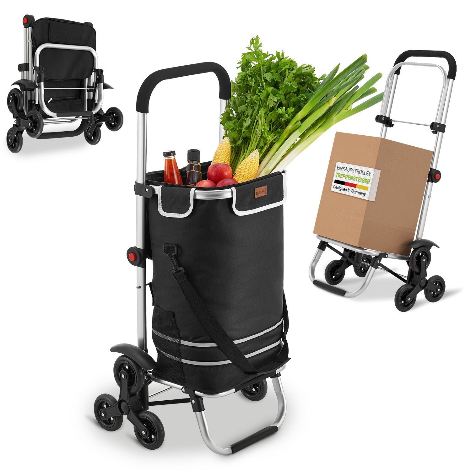 Juskys Einkaufstrolley 3in1, 56 l, mit Treppensteiger (6 Rollen ...