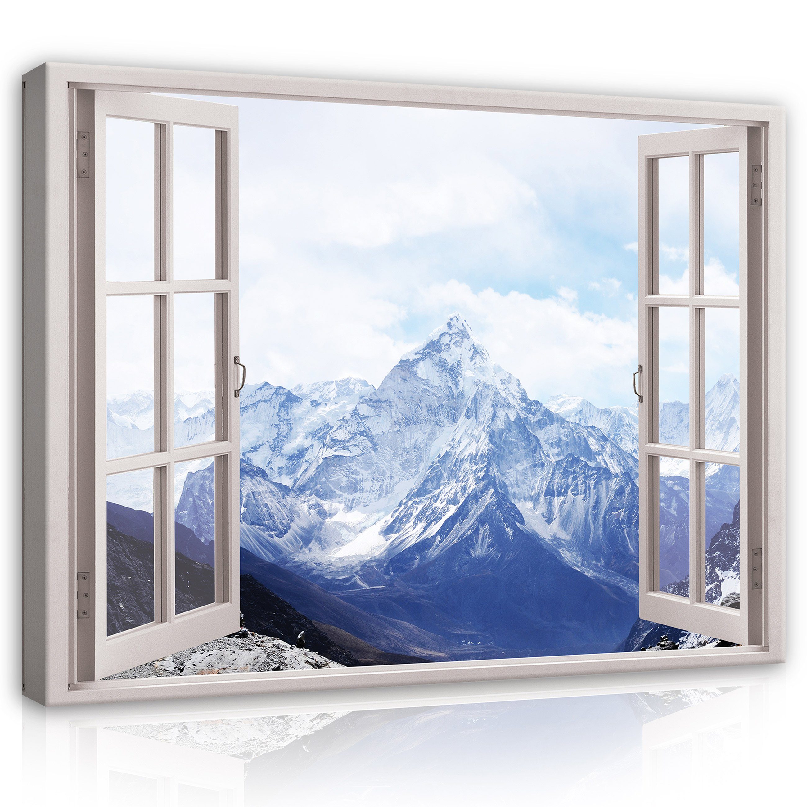 Wallarena Leinwandbild Fensterblick Natur Berge Alpen Fenster Wandbild Groß XXL Wandbilder ...
