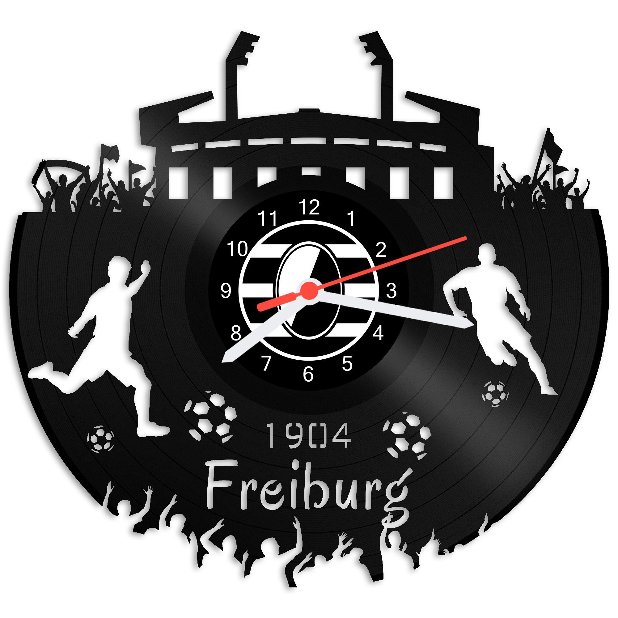 GRAVURZEILE Wanduhr Schallplattenuhr Freiburg - 100% Vereinsliebe - Fußball