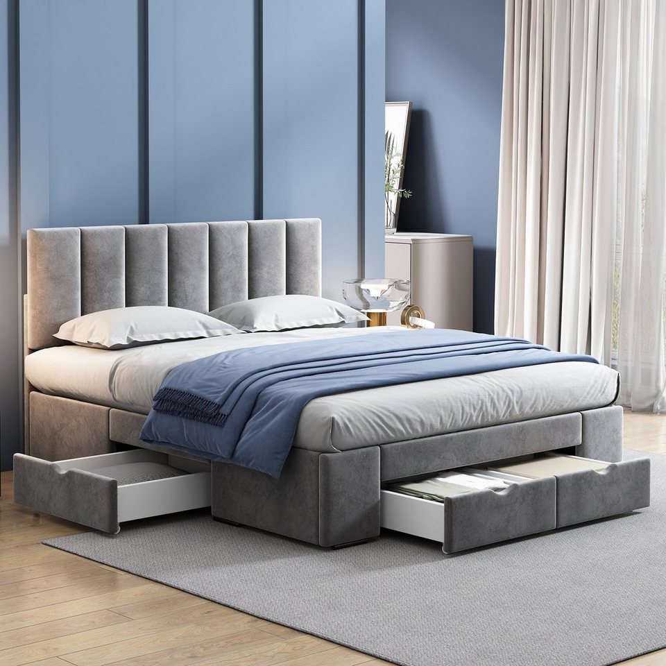 Modfu Polsterbett Doppelbett Stauraumbett Bett Mit Lattenrost 140 X