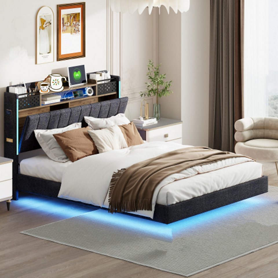 Xdeer Polsterbett Polsterbett Mit Led Beleuchtung Und Usb Steckdose