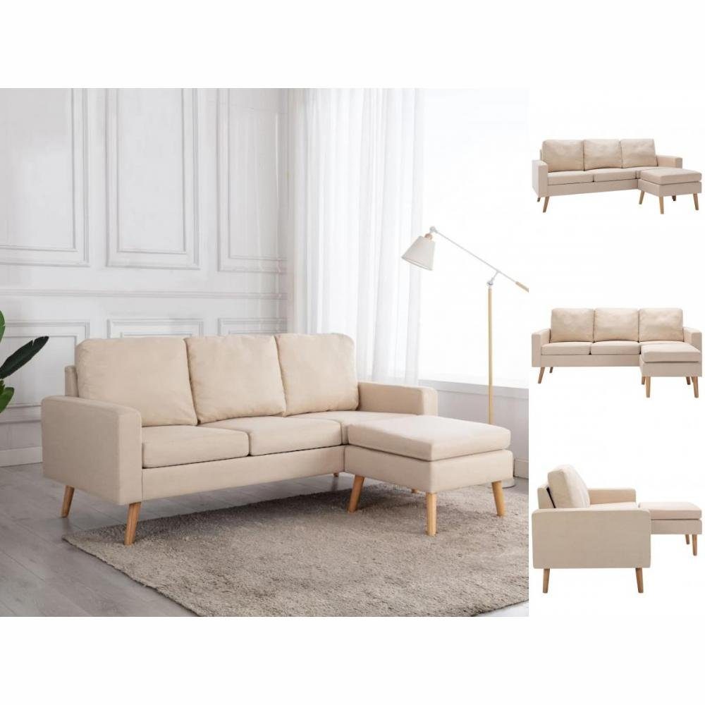 vidaXL Sofa 3-Sitzer-Sofa mit Hocker Creme Stoff Couch