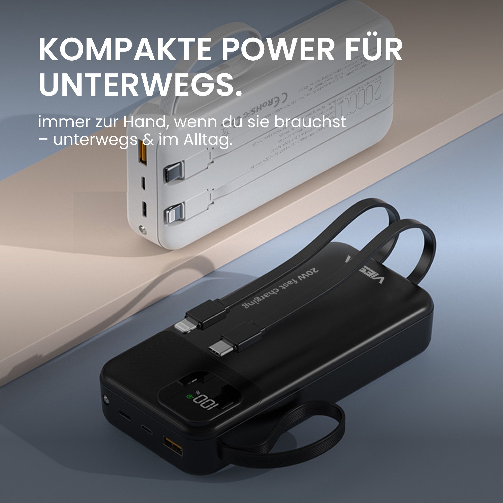 VIESTA 22,5 W Fast Charging & PD 20 W LED-Licht Micro-USB Weiß 20.000 ...