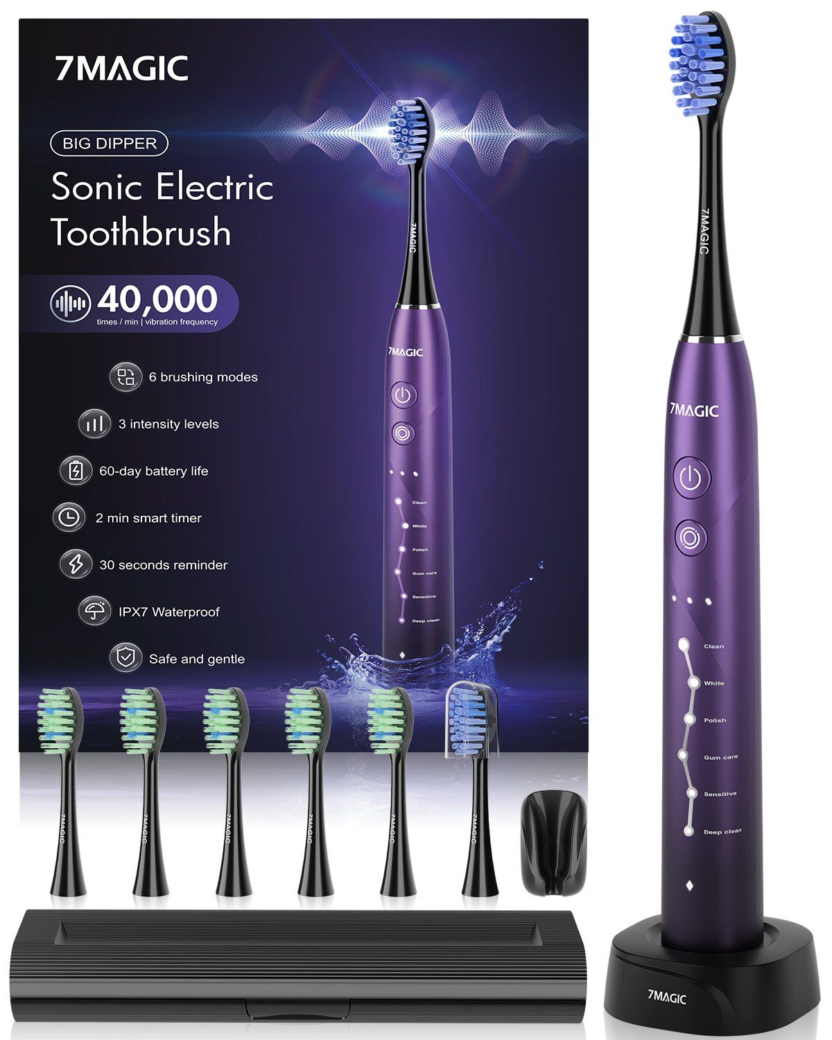 7MAGIC Elektrische Zahnbürste D26 Schallzahnbürste mit 40000VPM weißen ...