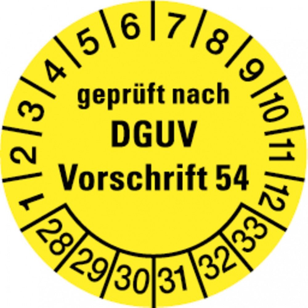 Dreifke Hinweisschild Dreifke® Prüfplakette, geprüft nach DGUV Vorschrift 54, gelb/sch - 30