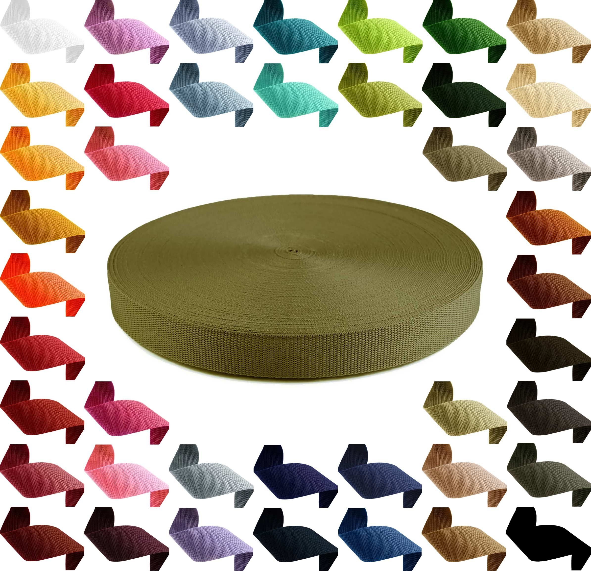 maDDma 50m PP Gurtband, Polypropylen, 30mm breit, 1,3mm stark, Farbwahl Rollladengurt, 888 olivgrün