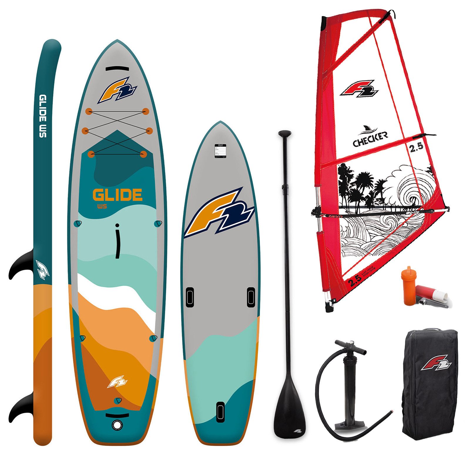 F2 SUP-Board F2 Set Glide SUP 10'2" mit Windsurfsegel Checker 2,5qm