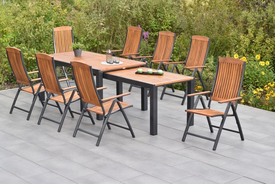 Merxx Garten Essgruppe Athos Set 9tlg 8 Sessel 1 Flex Az Tisch