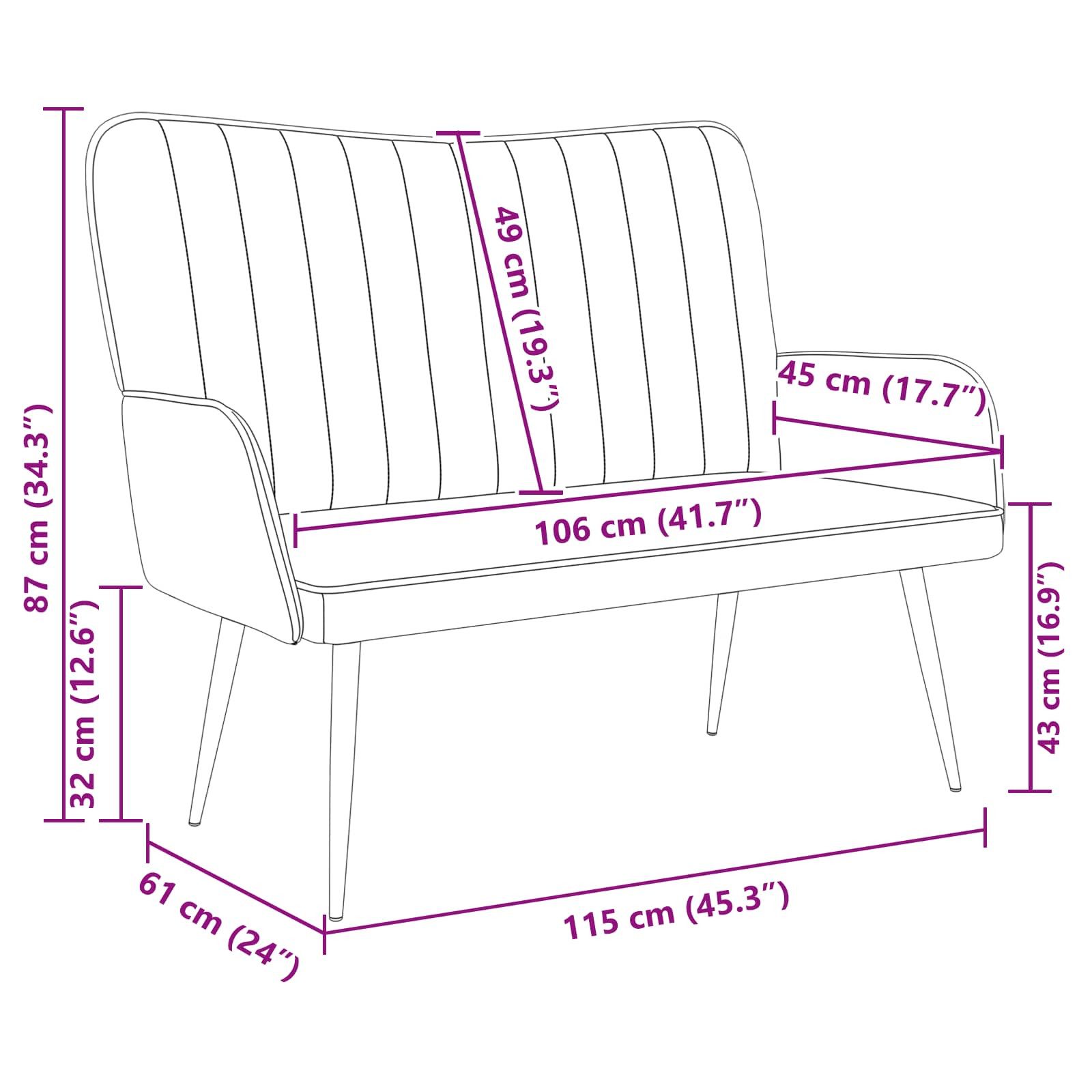 vidaXL Sofa Zweisitzer Sofa Gelb 115 x 61 x 87 cm Samt, 1 Teile, Couch