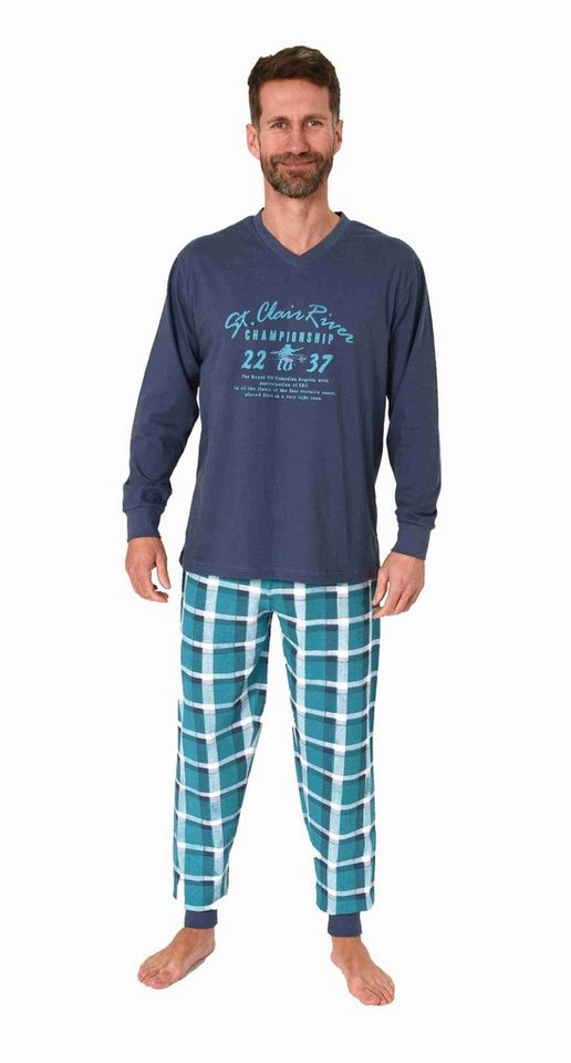 Normann Pyjama Herren Langarm Schlafanzug Pyjama Mit Bündchen Und