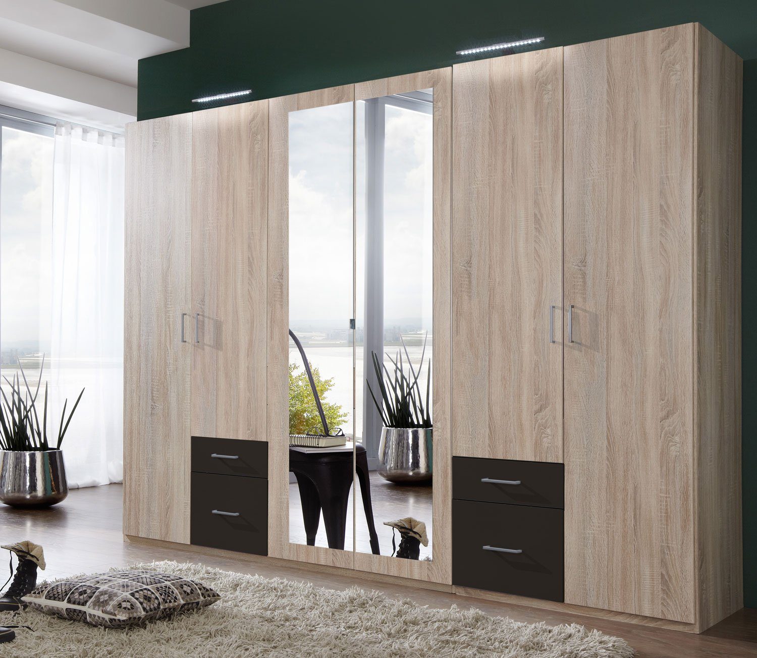 Wimex Drehtürenschrank Freiburg 1 St Eiche Sägerau Graphit 6 Türig 270cm