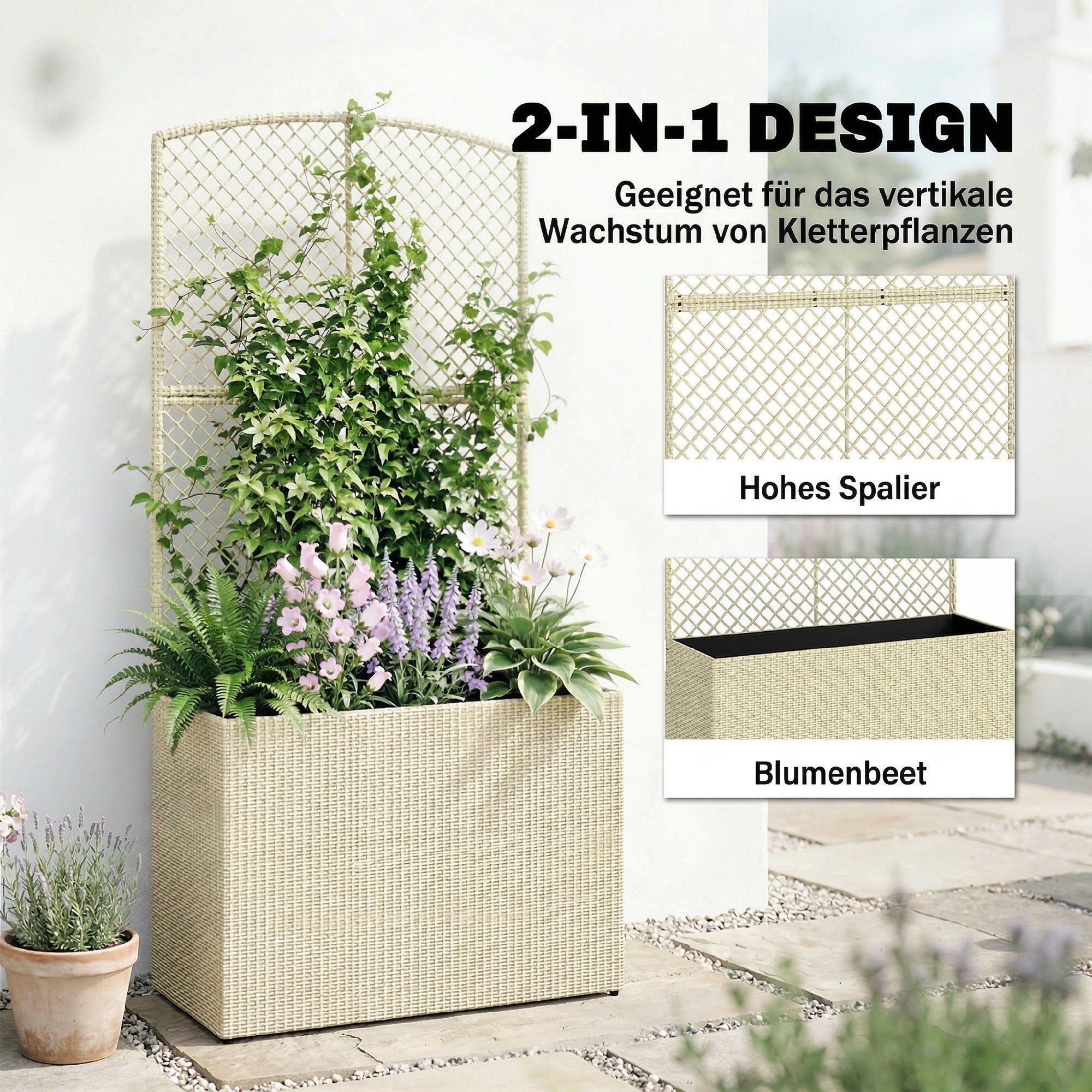 Outsunny Hochbeet Pflanzkübel mit Rankgitter in Rattan-Optik ...