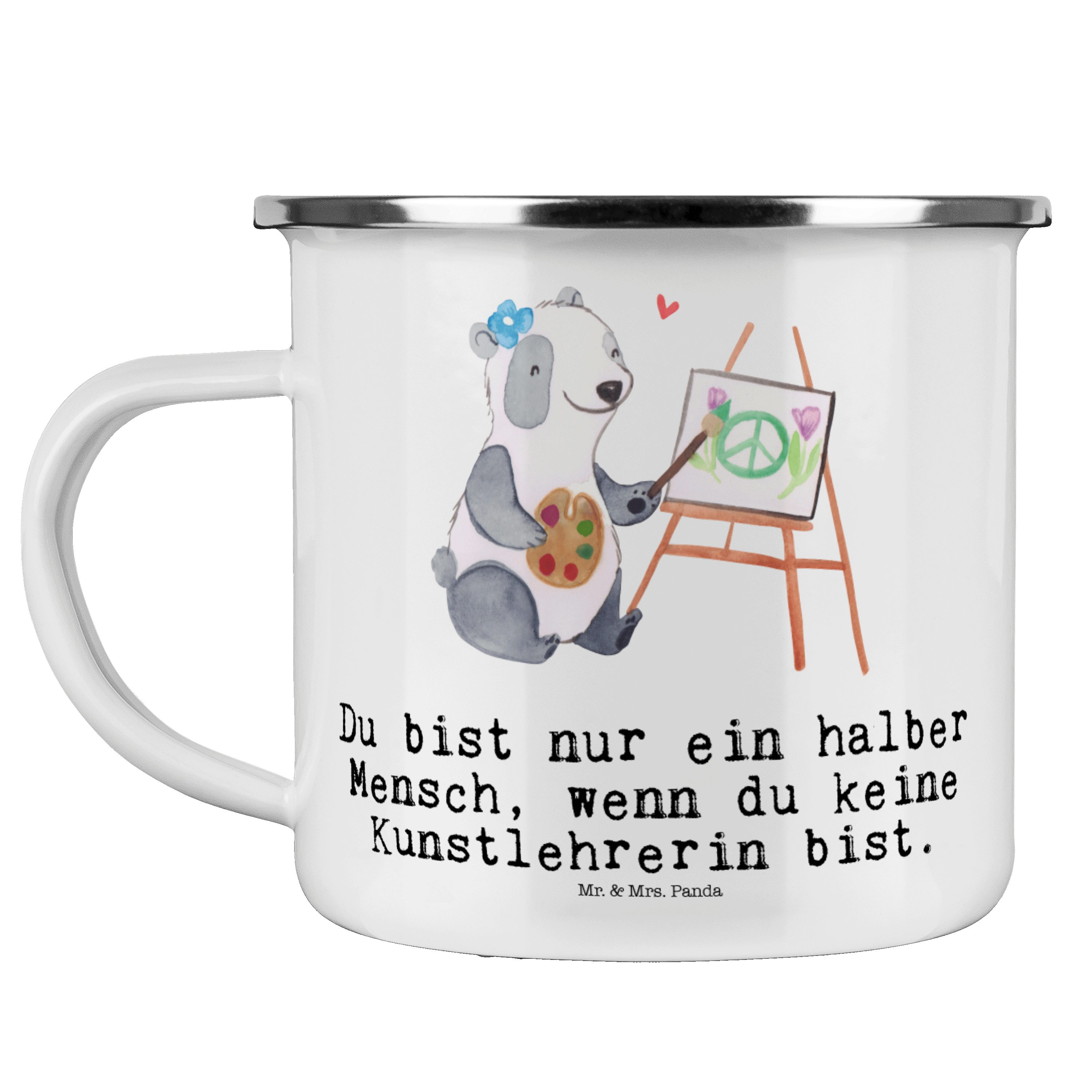Mr. & Mrs. Panda Becher Kunstlehrerin mit Herz - Weiß - Geschenk, Trinkbecher, Outdoor Tasse ...