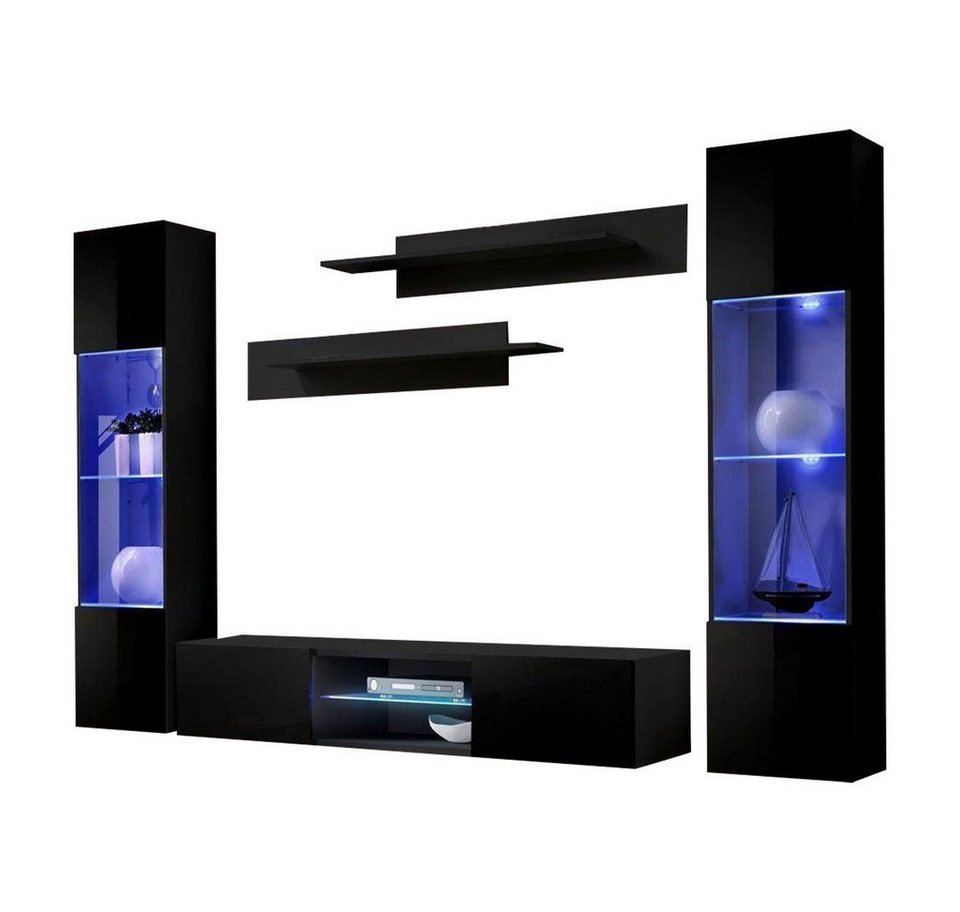 Xlmoebel Wohnzimmer Set Schwarz Wohnwand Regalsystem Komplett Designer
