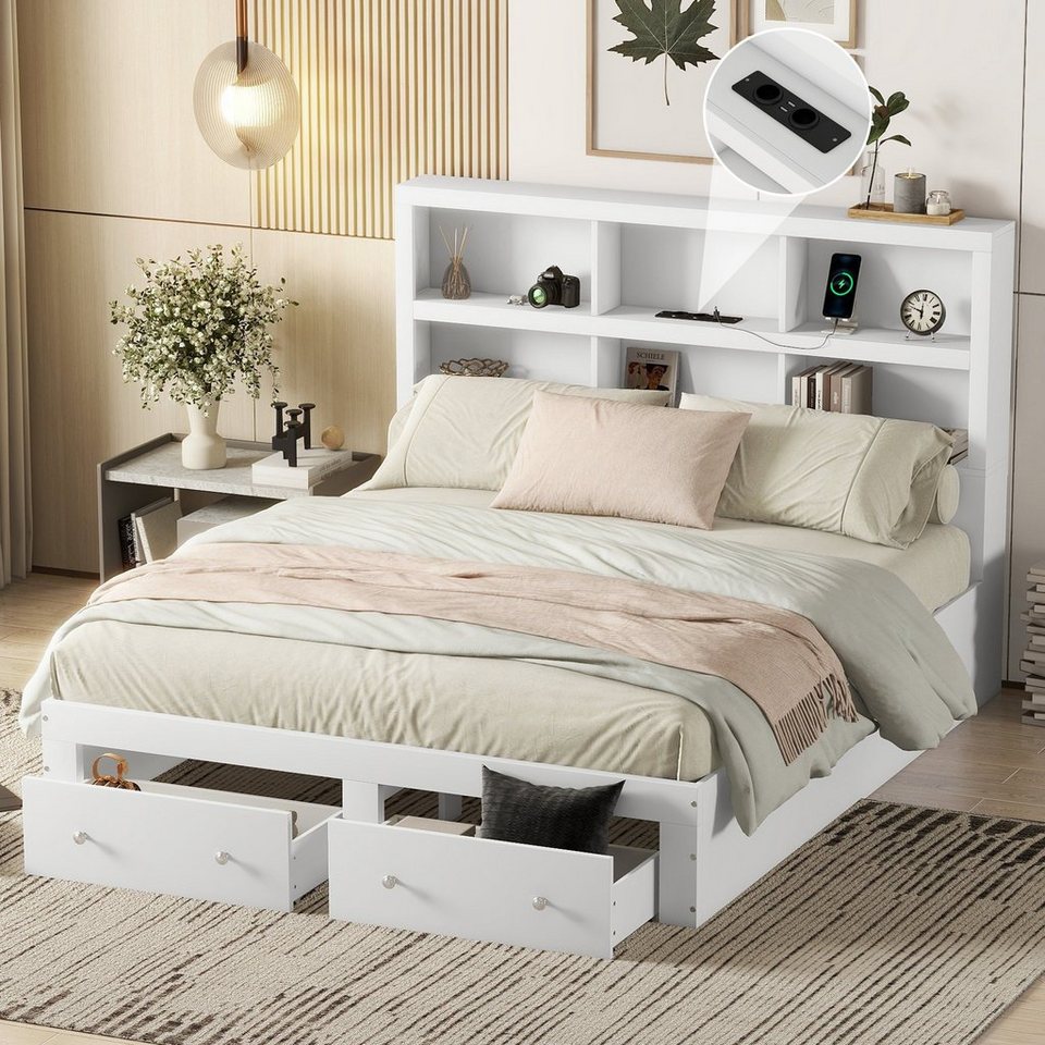 Ulife Massivholzbett Doppelbett Kingsize Mit Usb Anschluss Kopfteil