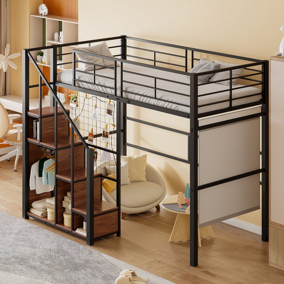 Rutaqian Hochbett Kinderbett Mit Eisenrahmen Und Ablagefläche Hochbett
