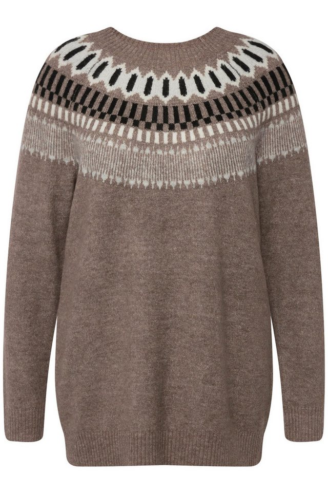Ulla Popken Strickpullover Norweger Pullover Rundhals Langarm Bündchen