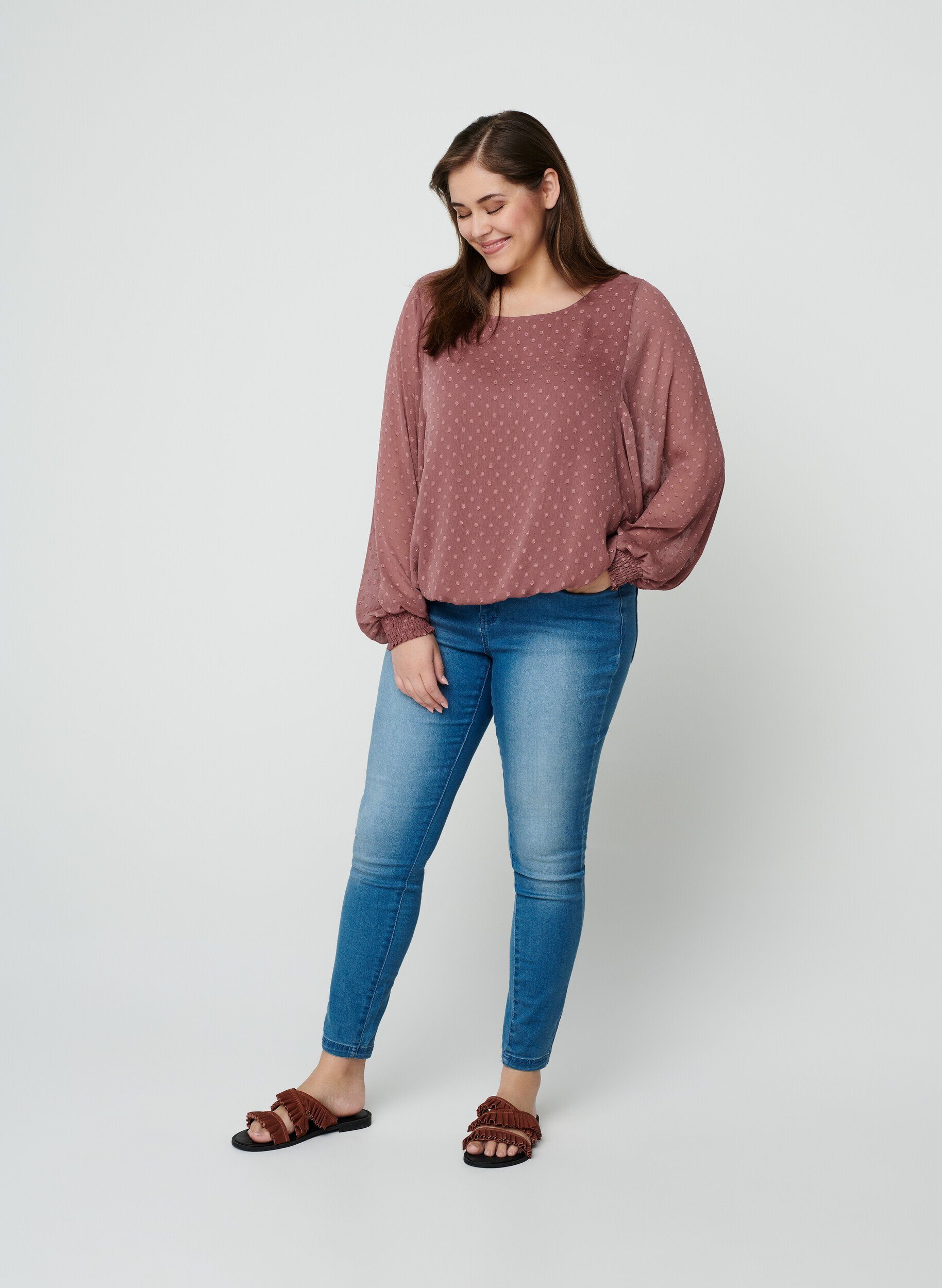 Zizzi Langarmbluse Große Größen Damen Gesmockte Langarm Bluse Mit Smock