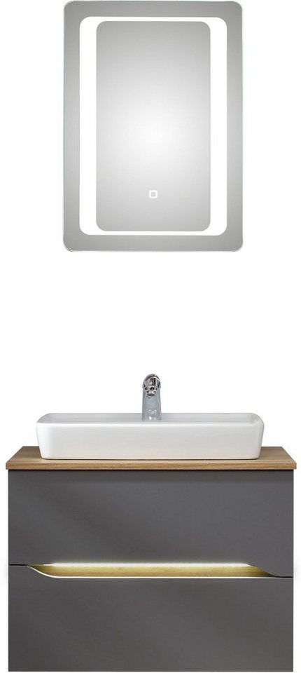 Saphir Badmöbel Set Quickset 2 Teilig Keramik Aufsatzbecken Mit Led