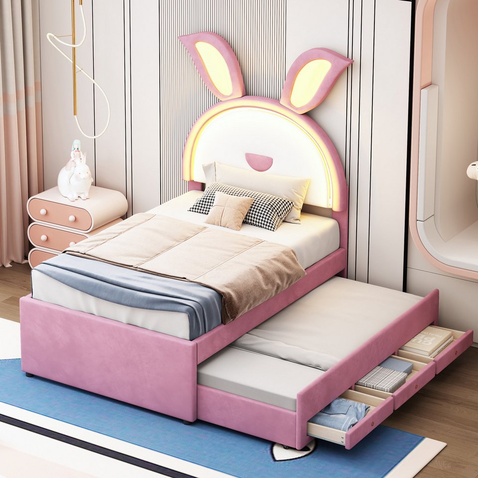 Modfu Kinderbett Gästebett Stauraumbett Polsterbett 90 X 200 Cm Mit