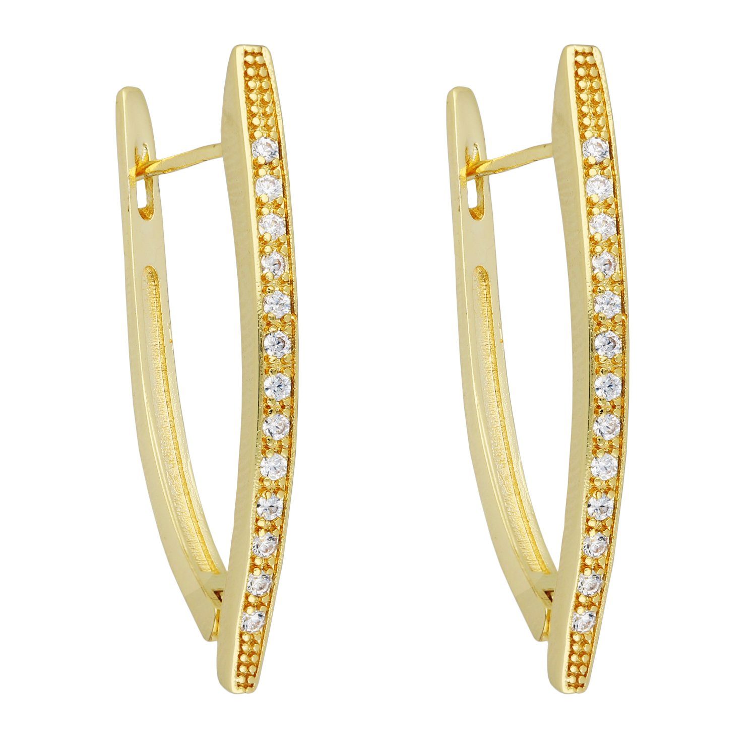 LÖB Paar Creolen 18K Gold vergoldet Creolen Zirkonia Glitzer Steine Weiß Tropfen Oval (Geschenke ...