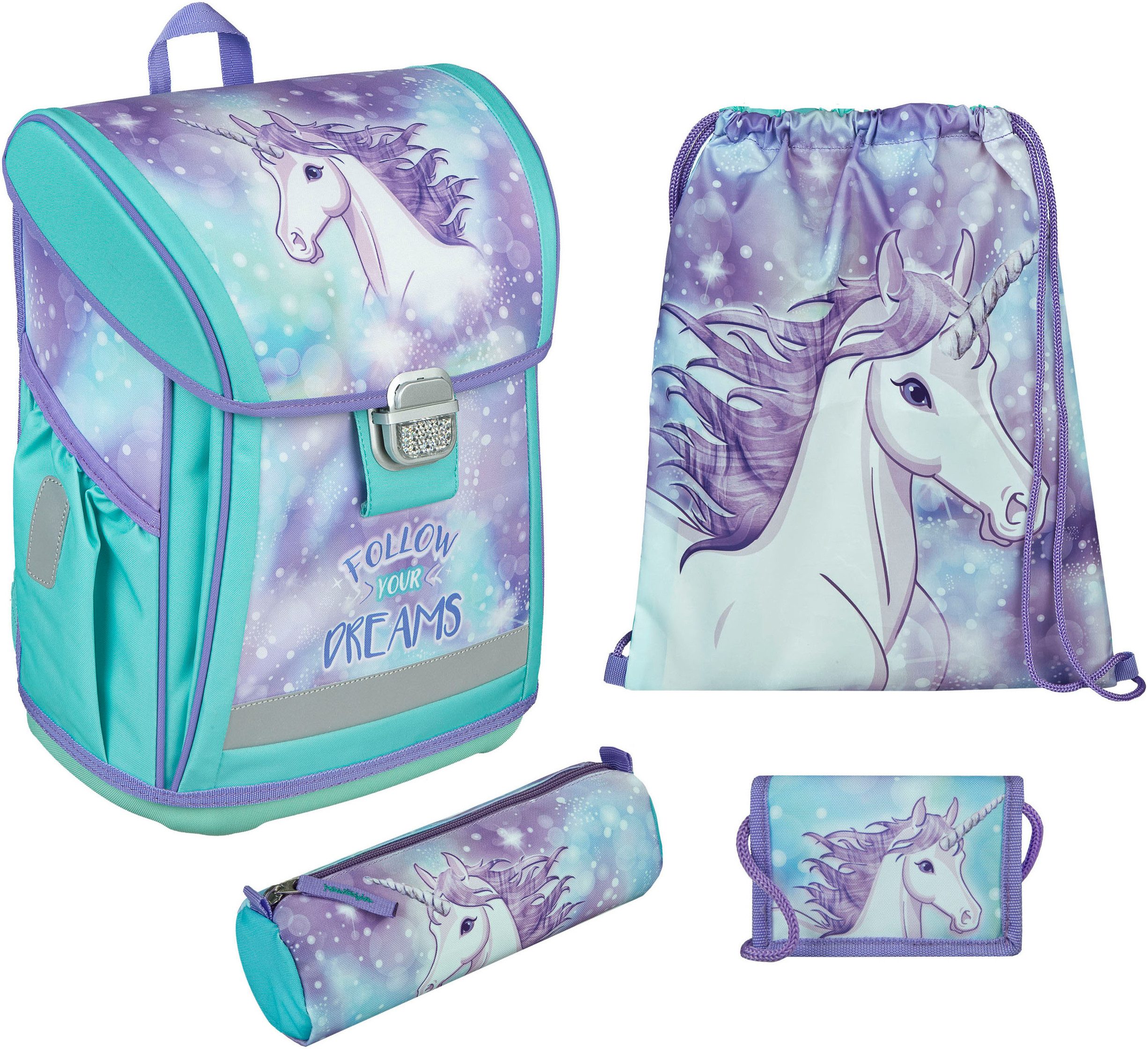 Undercover Schulranzen Curve Einhorn Set 4 Tlg Schulranzen