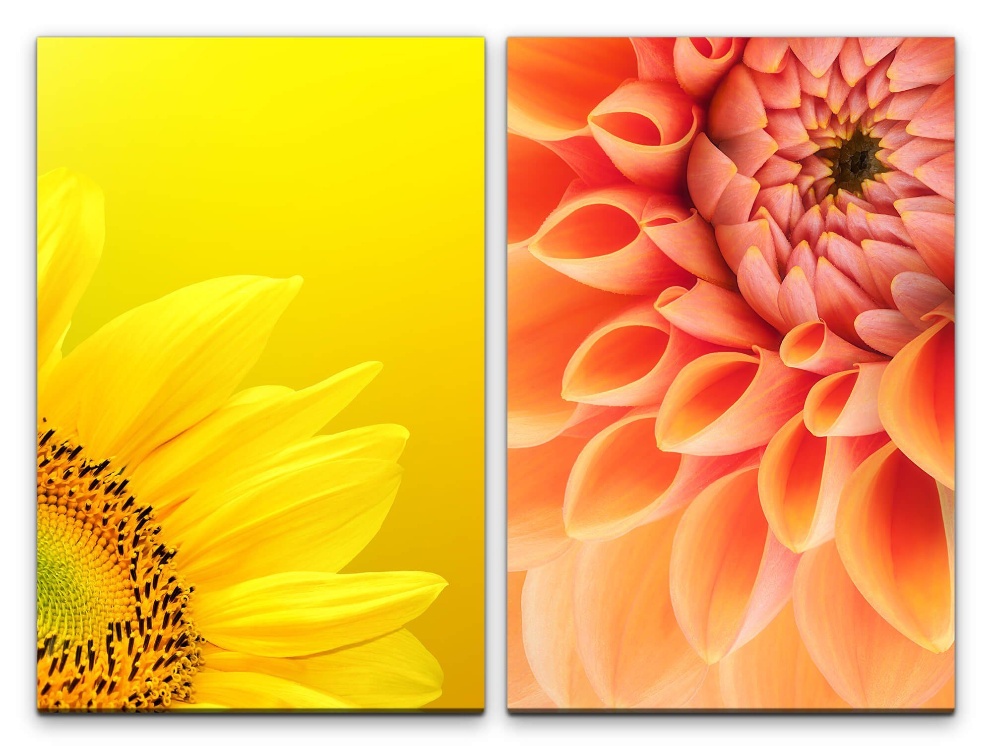 Sinus Art Leinwandbild 2 Bilder Je 60x90cm Dahlie Sonnenblume Gelb