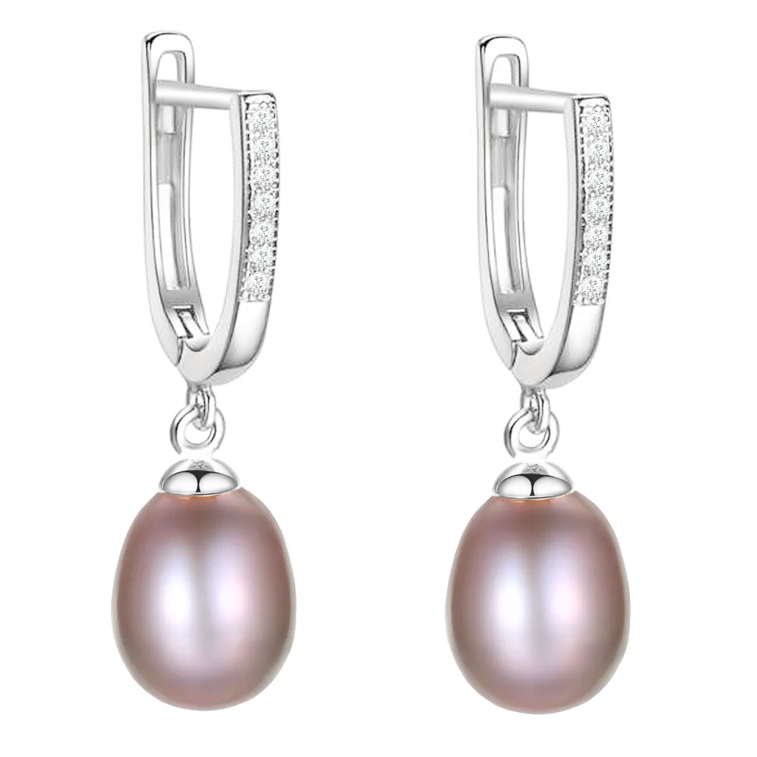 LÖB Perlenohrringe 925 Silber Creolen Zuchtperlen lila Zirkonia Ohrringe Hängend Anhänger ...