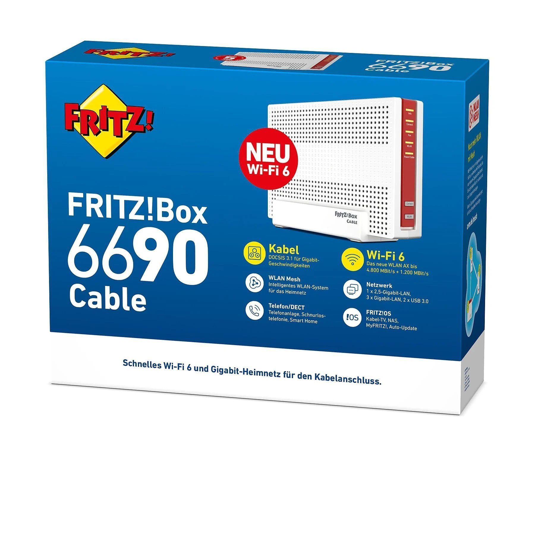 AVM FRITZBOX 6690 Cable Kabelmodem WiFi 6 Mesh WLAN-Router, 2.4 GHz - 5 ...