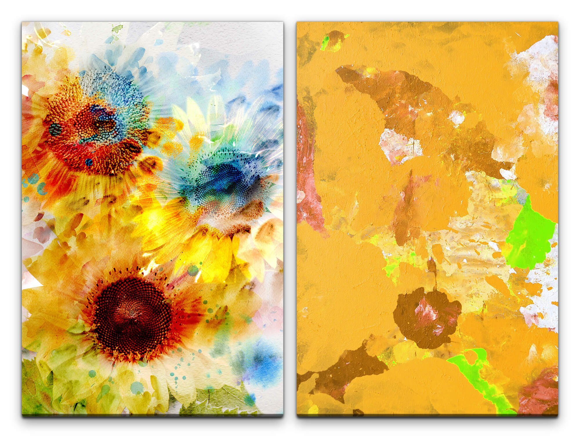 Sinus Art Leinwandbild 2 Bilder Je 60x90cm Sonnenblumen Bunt Sommer