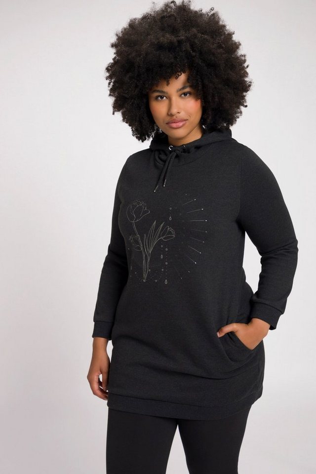 Ulla Popken Sweatshirt Long Hoodie Tulpen Oversized Fleecefutter Langarm