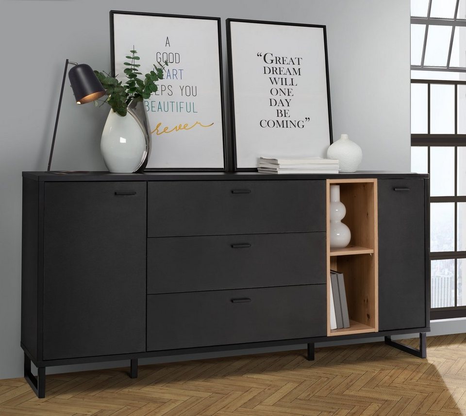 Newroom Sideboard Azad Sideboard Schwarz Und Artisan Eiche Modern