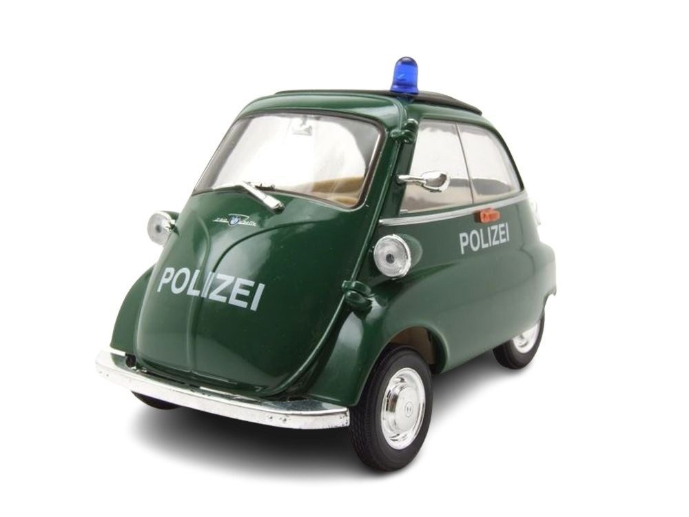 Welly Modellauto BMW Isetta Polizei grün, Maßstab 1:18, Sammlerauto