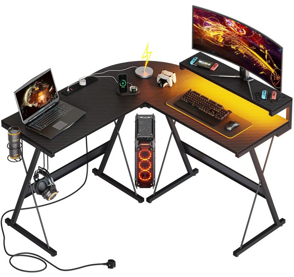 Bestier Gamingtisch L Förmiger Gaming Computertisch Mit Led Leuchten