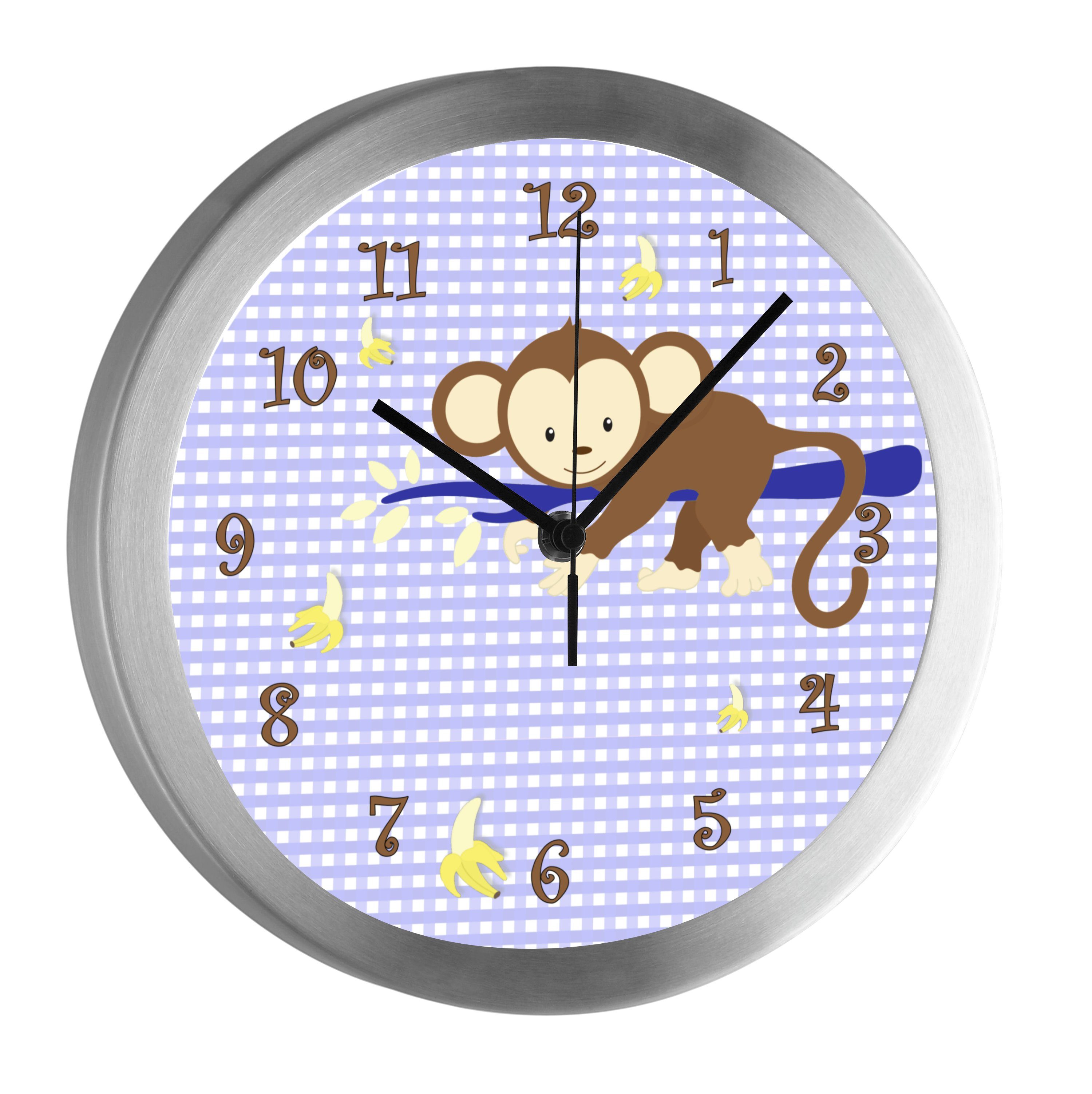 CreaDesign Funkuhr Funkuhr, Kinder Wanduhr, Kinderuhr, Kinderzimmer Affe hängend blau