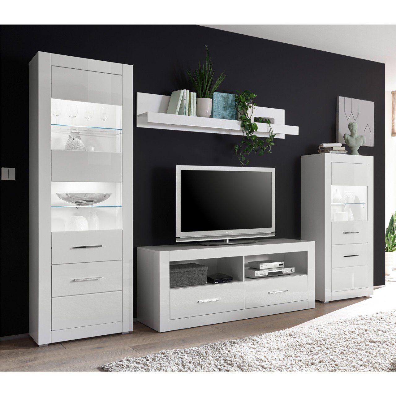 Möbel Stellbrink Wohnwand Wohnwand Bianco, Schrankwand, Anbauwand