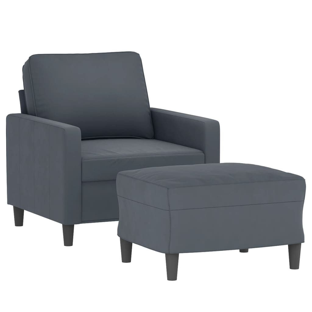 vidaXL Sofa Sessel mit Hocker Dunkelgrau 60 cm Samt, Couch