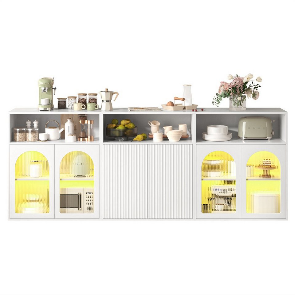Rutaqian Sideboard Aufbewahrungsschrank Mit Glastür Und Led
