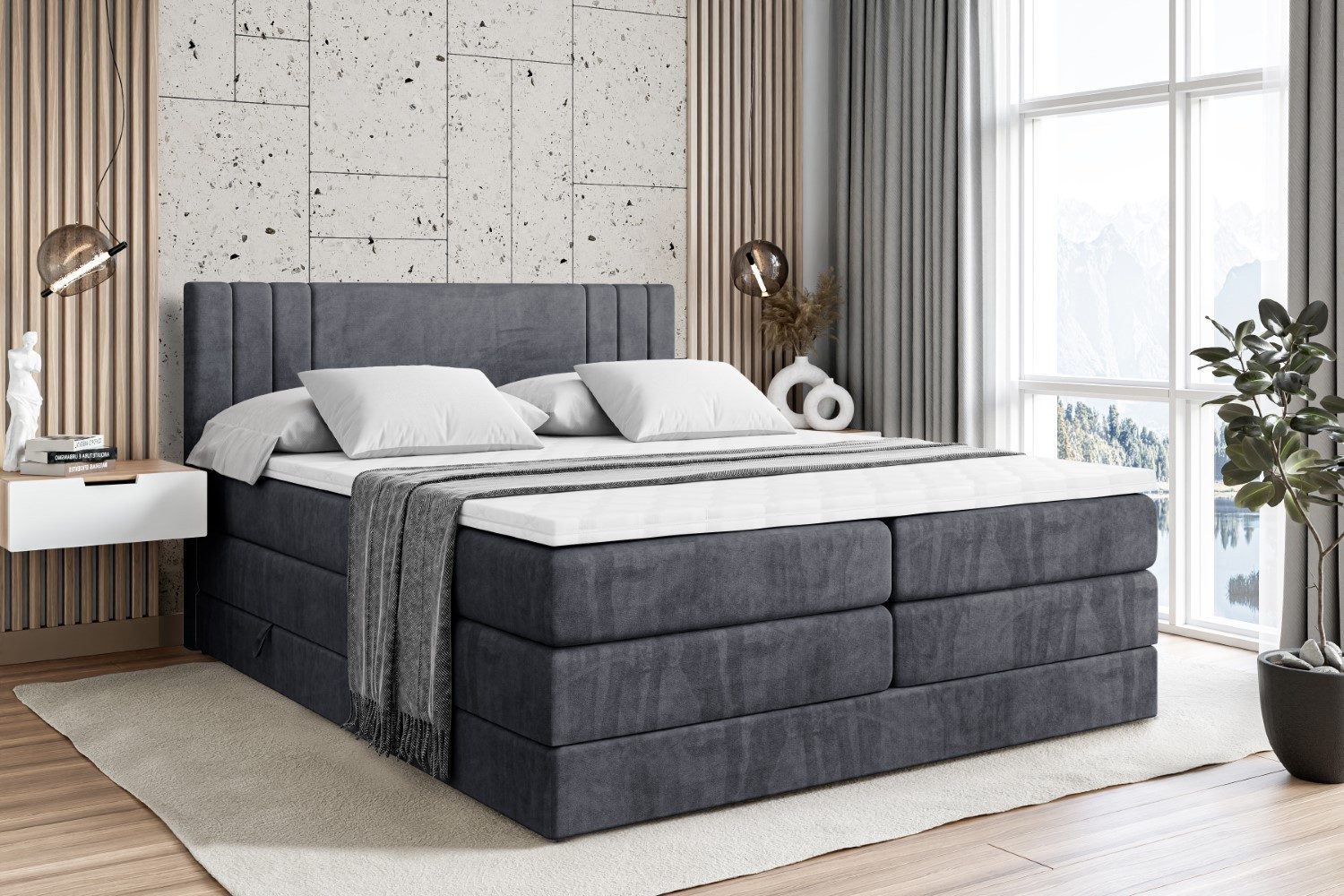 Altdecor Boxspringbett Idriko King Multipocket Matratze H4 H3
